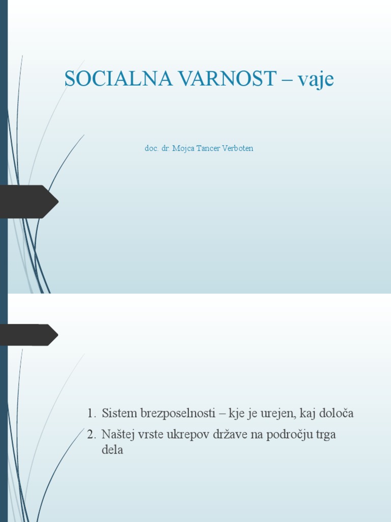 Predstavitev 4. Vaje Pri Predmetu Socialna Varnost | PDF