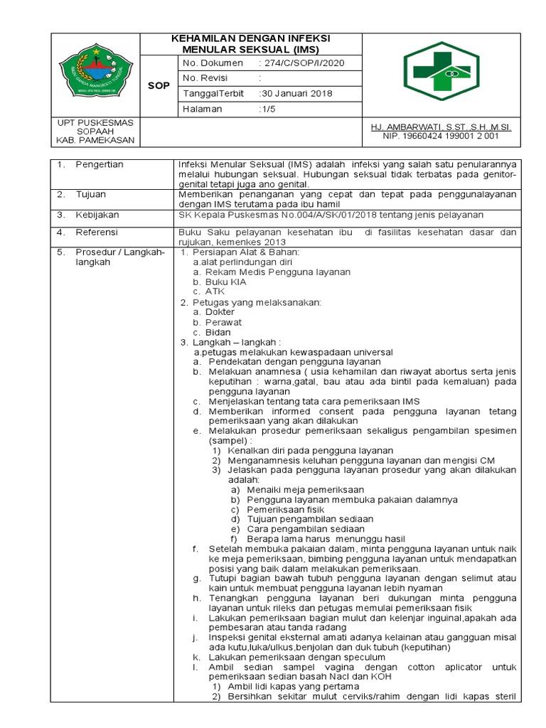 Sop Kehamilan Dengan Infeksi Menular Seksual (Ims) | PDF | Pengembangan ...