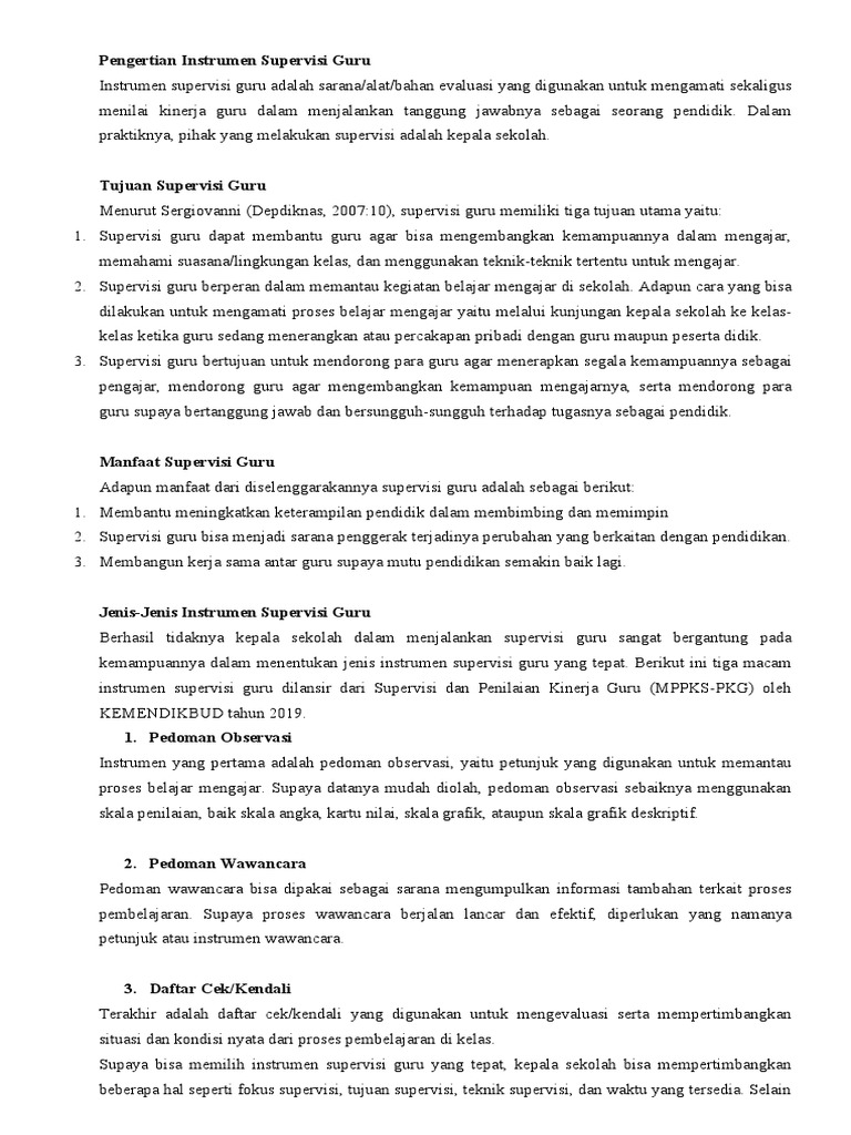 Pengertian Instrumen Supervisi Guru | PDF