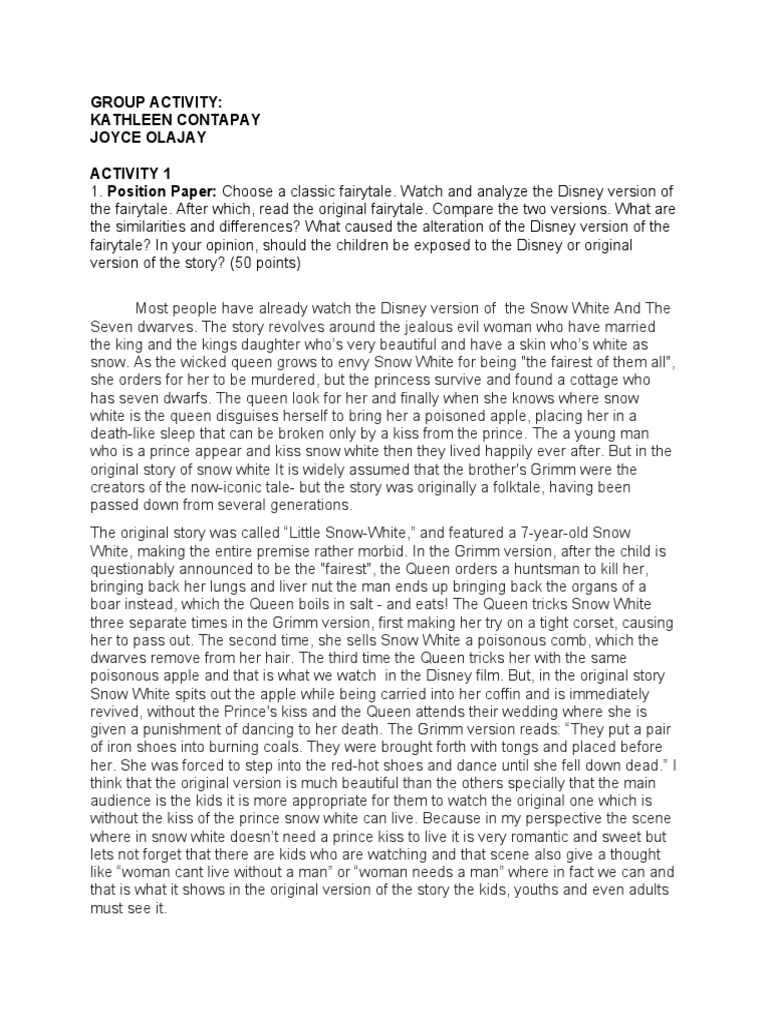 Activity 1 Fairy Tales | PDF | Snow White | Fairy Tales