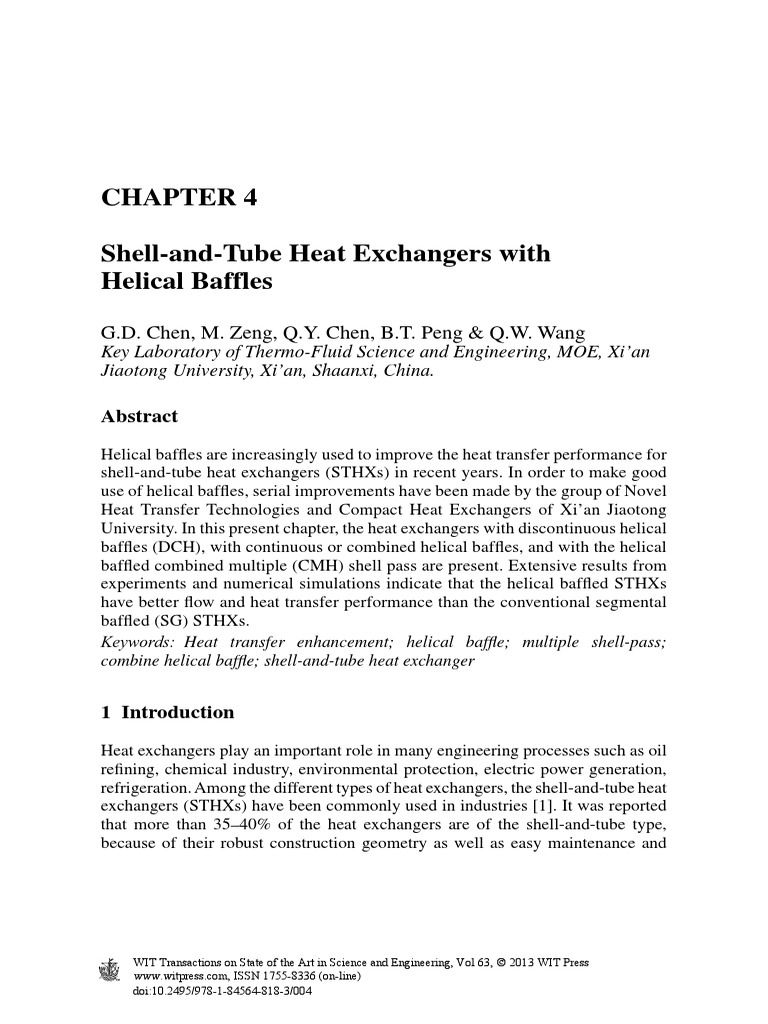 Shell and Tube Heat Exchanger With Helical Baffles | PDF | Heat ...