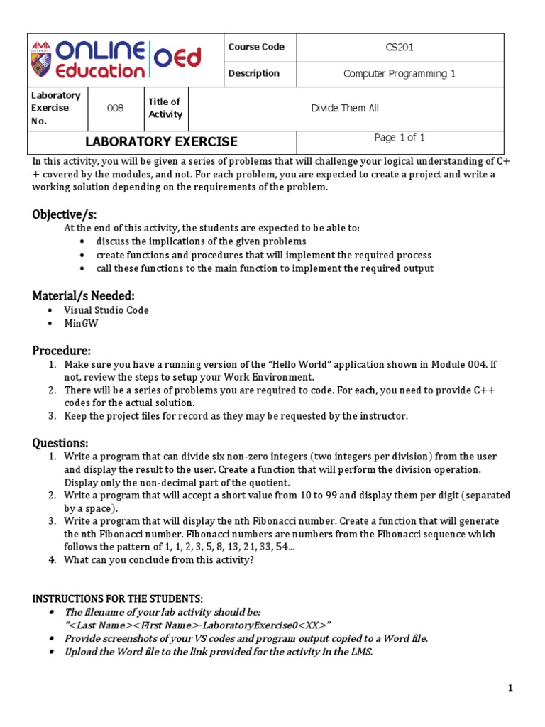 Week009 Lab8 IntroductionToFunctionsProcedures Edited | PDF | Computer Program | Programming