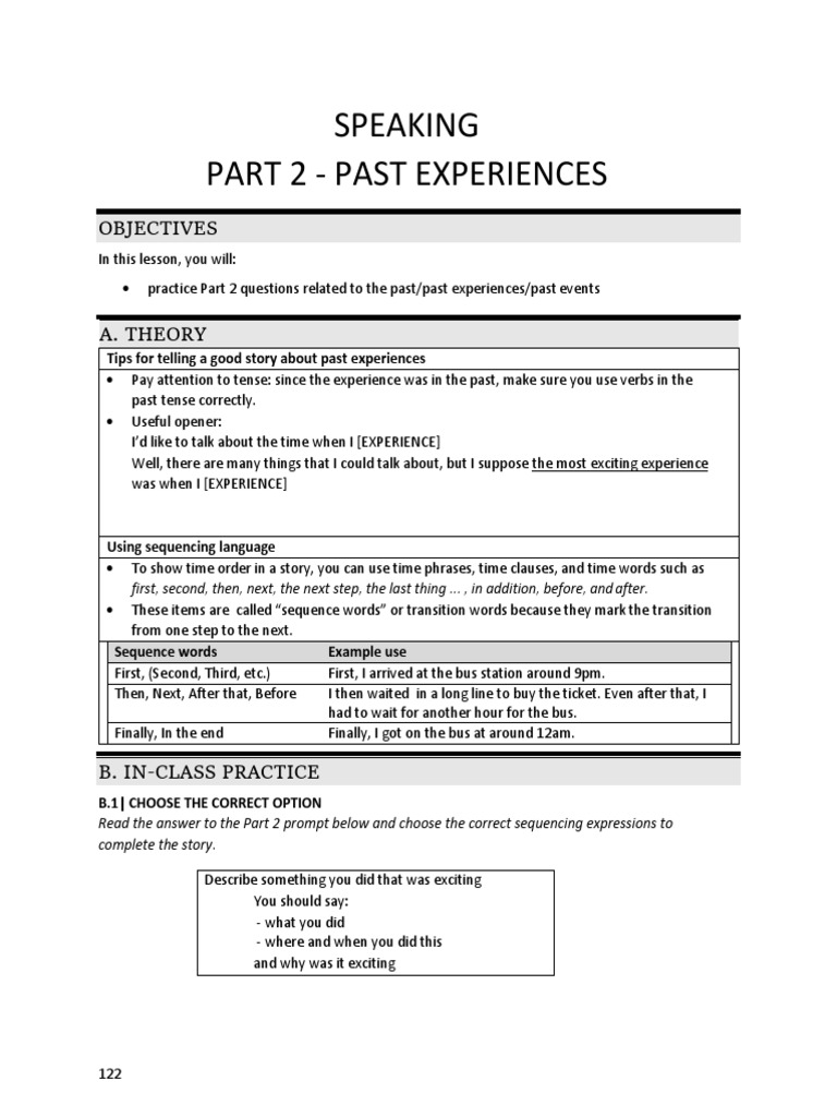 Past Experiences Speaking Practice | PDF | Grammatical Tense | Verb