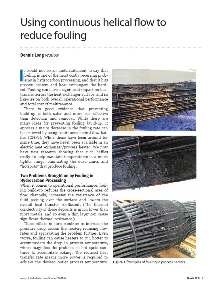 Using Continuous Helical Flow To Reduce Fouling | PDF | Fluid Dynamics | Heat Exchanger