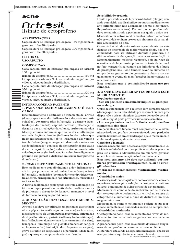 Bula Paciente Artrosil Capsulas | PDF | Inflamação | Asma