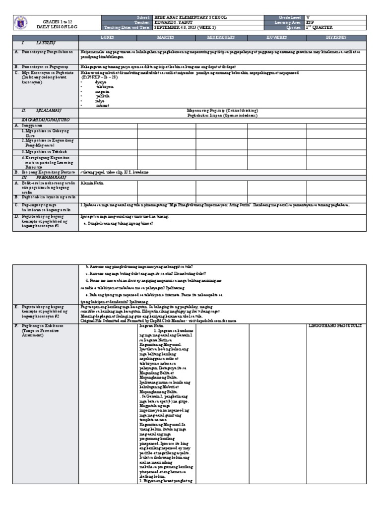 DLL - Esp 5 - Q1 - W2 | PDF