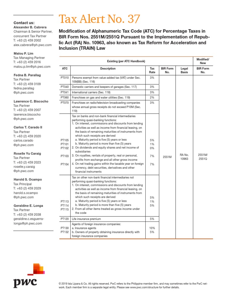 PWCPH Tax Alert 37 - Modification of Alphanumeric Tax Code | PDF ...