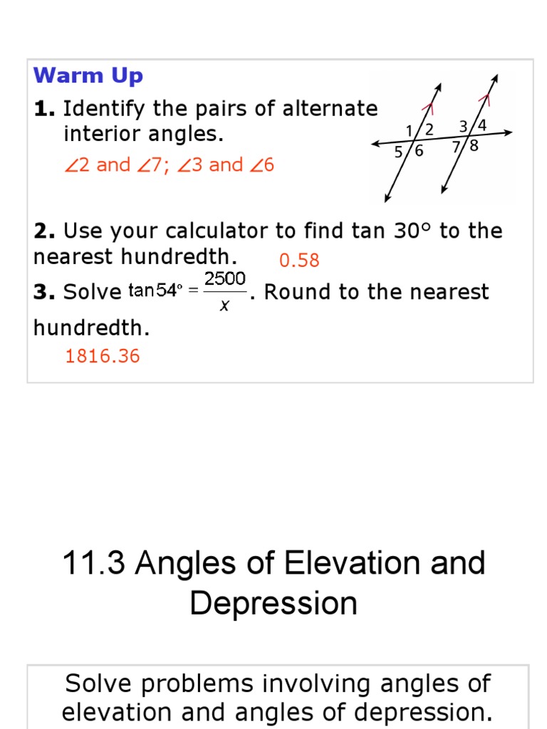 Angles of Elevation and Depression | PDF | Angle | Trigonometric Functions