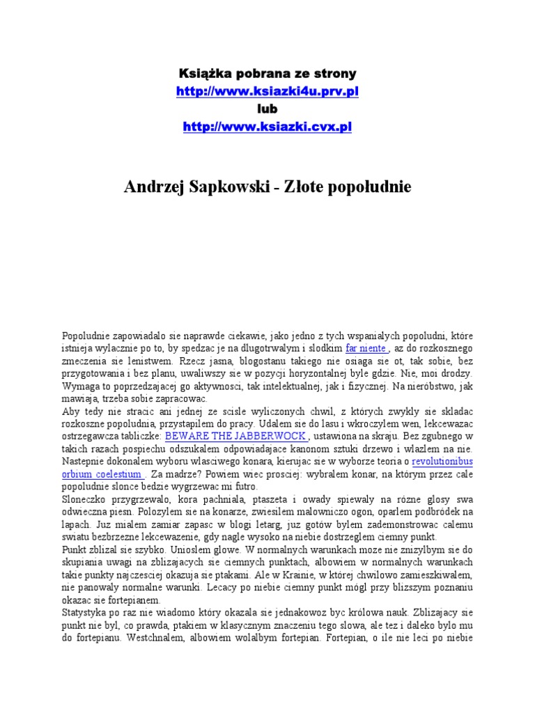 Andrzej Sapkowski - Złote Popołudnie | PDF