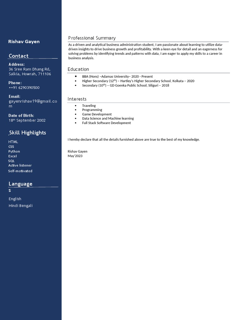 CV - Rishav Gayen | PDF