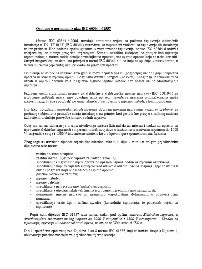 Osnovno o Normama Iz Niza IEC 60364 I 61557 | PDF