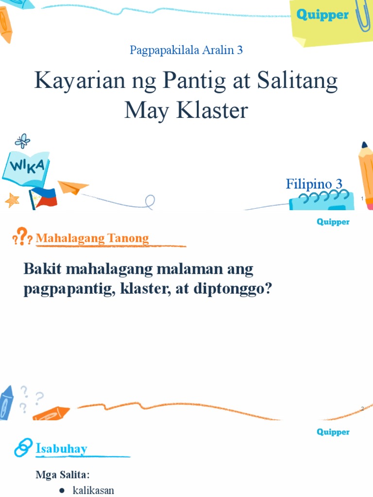 FILIPINO L3 Kayarian NG Pantig at Salitang May Klaster | PDF