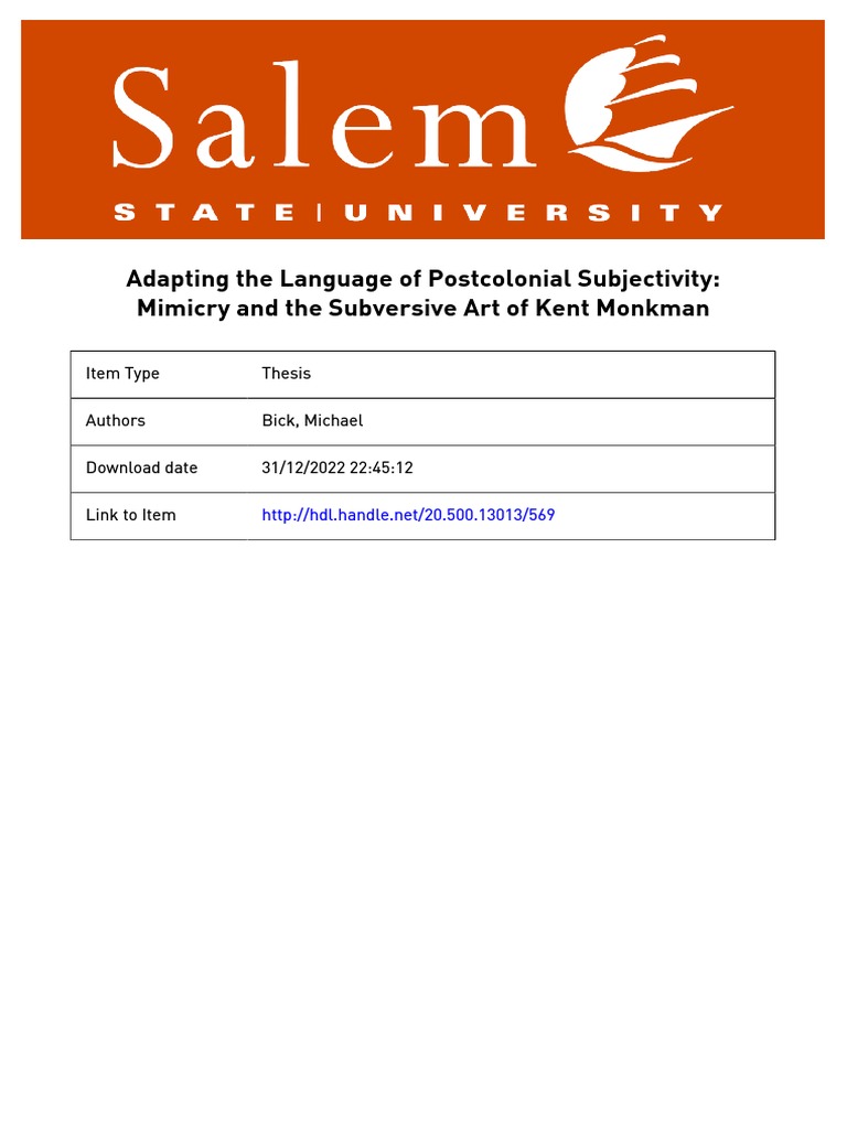 Adapting The Language of Postcolonial Subjectivity Mimicry and T | PDF ...
