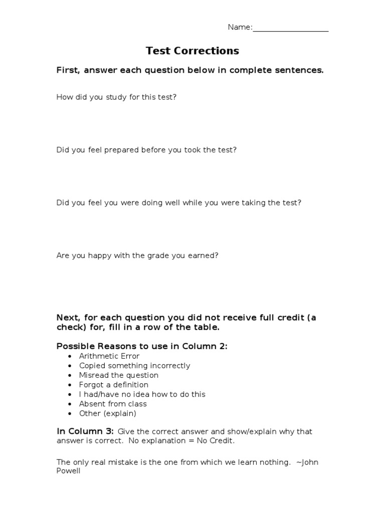 Test Corrections | PDF | Career & Growth | Language Arts & Discipline