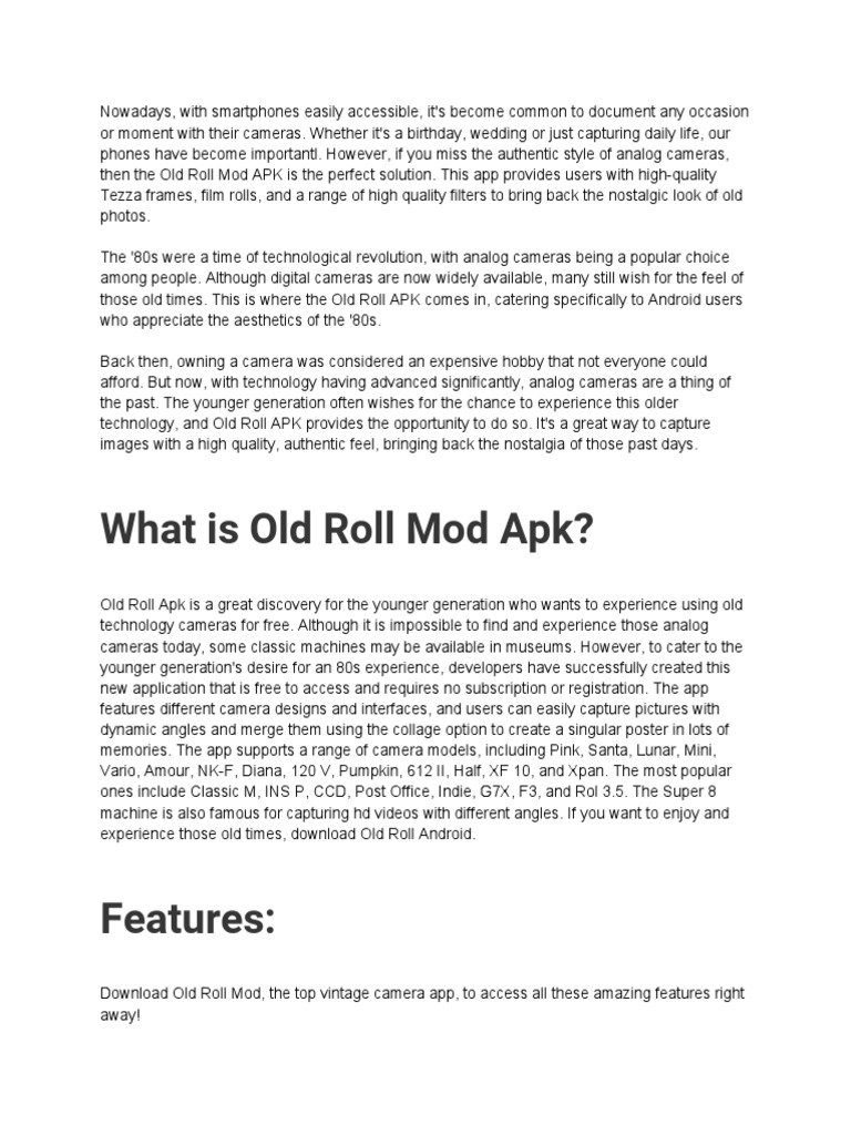 Old Roll Mod APK | PDF