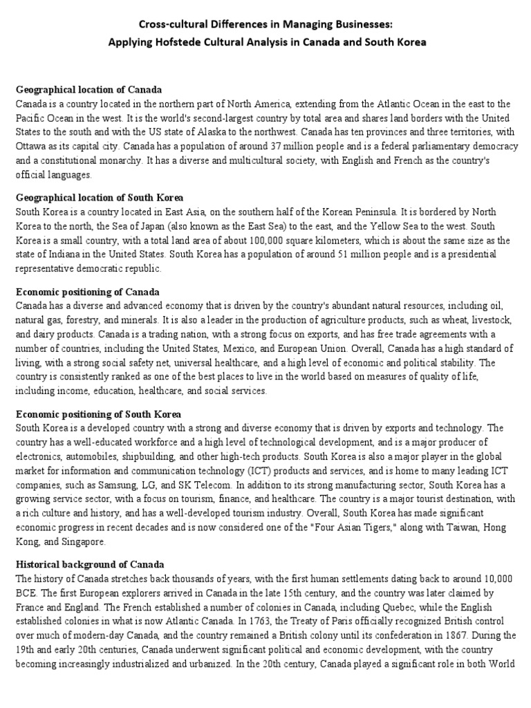 Hofstede Cultural Dimensions: Canada vs. Korea | PDF | Climate Change ...