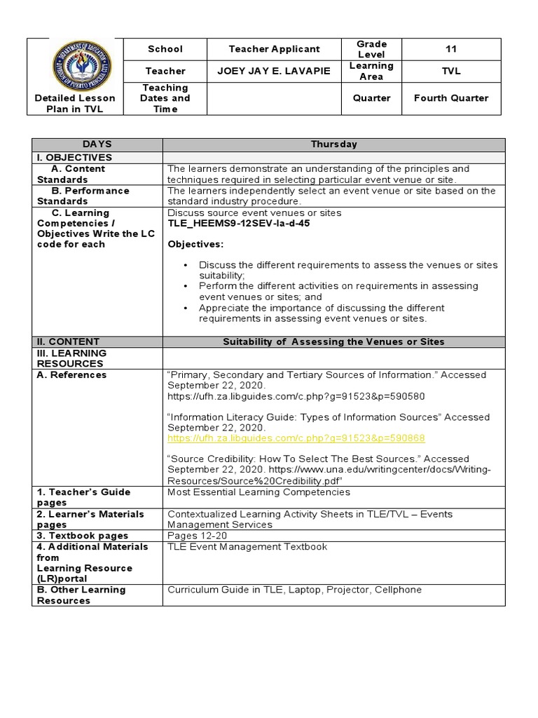 Final Lesson Plan in TVL | PDF | Request For Proposal | Learning