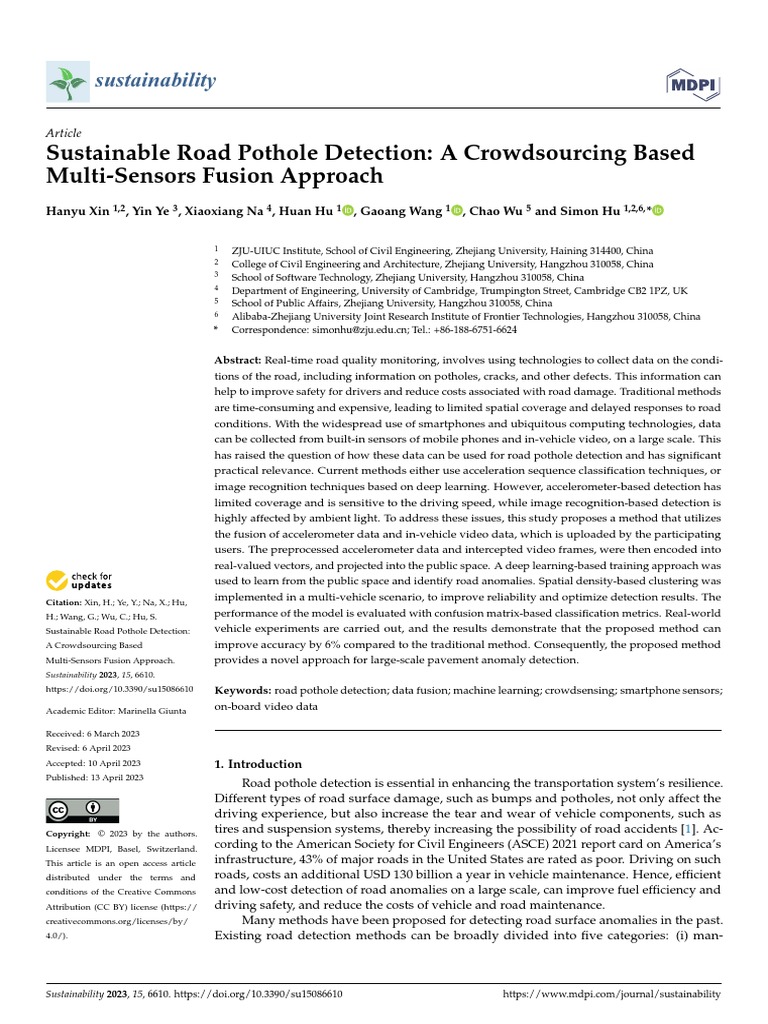 1 Sustainable Road Pothole Detection A Crowdsourcing Based Multisensors Fusion