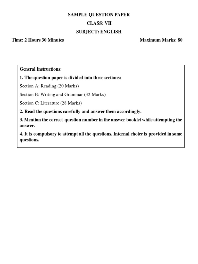 Class 7 English Sample Paper Mid Term Examination | PDF | Nail (Anatomy ... Class 7 English Sample Paper Mid Term Examination | PDF | Nail (Anatomy ...