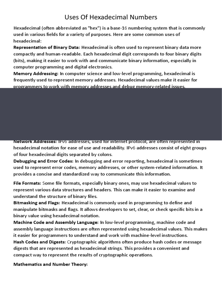 Uses of Hexadecimal Numbers | PDF