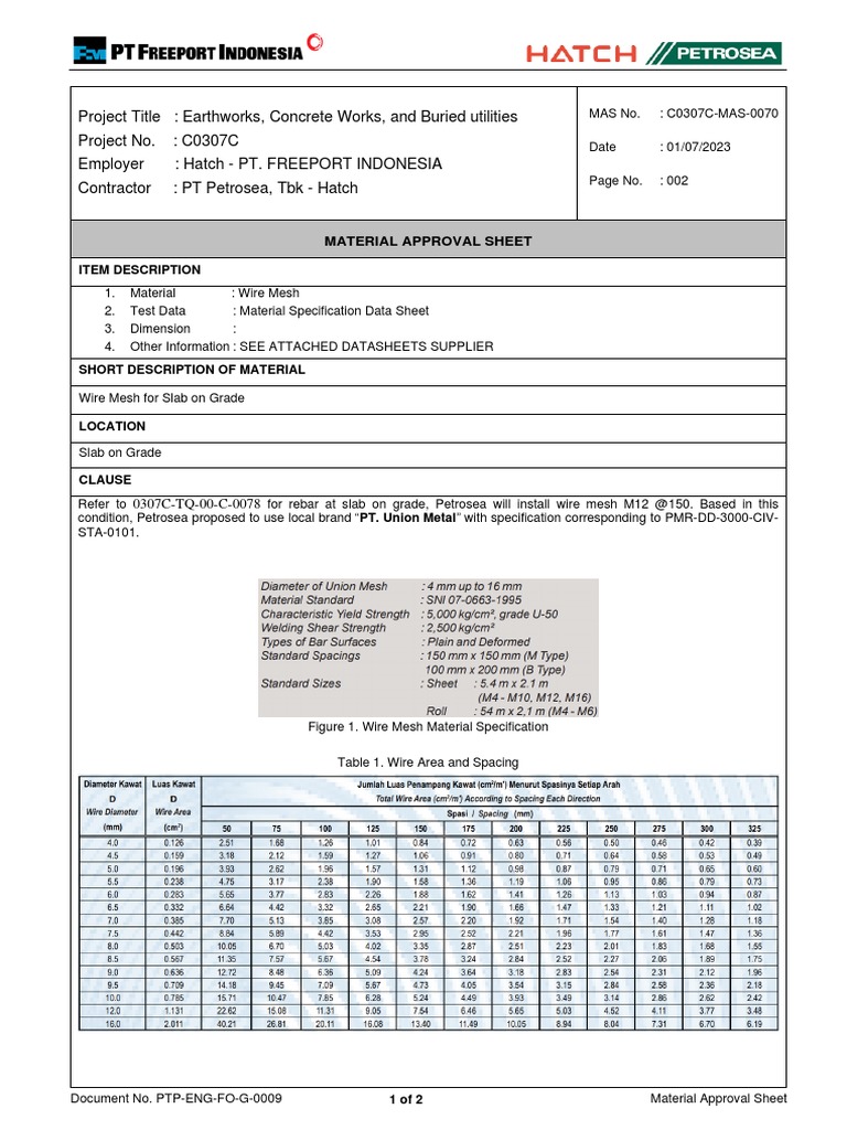 Wire Mesh Material Approval Sheet | PDF | Physical Sciences ...