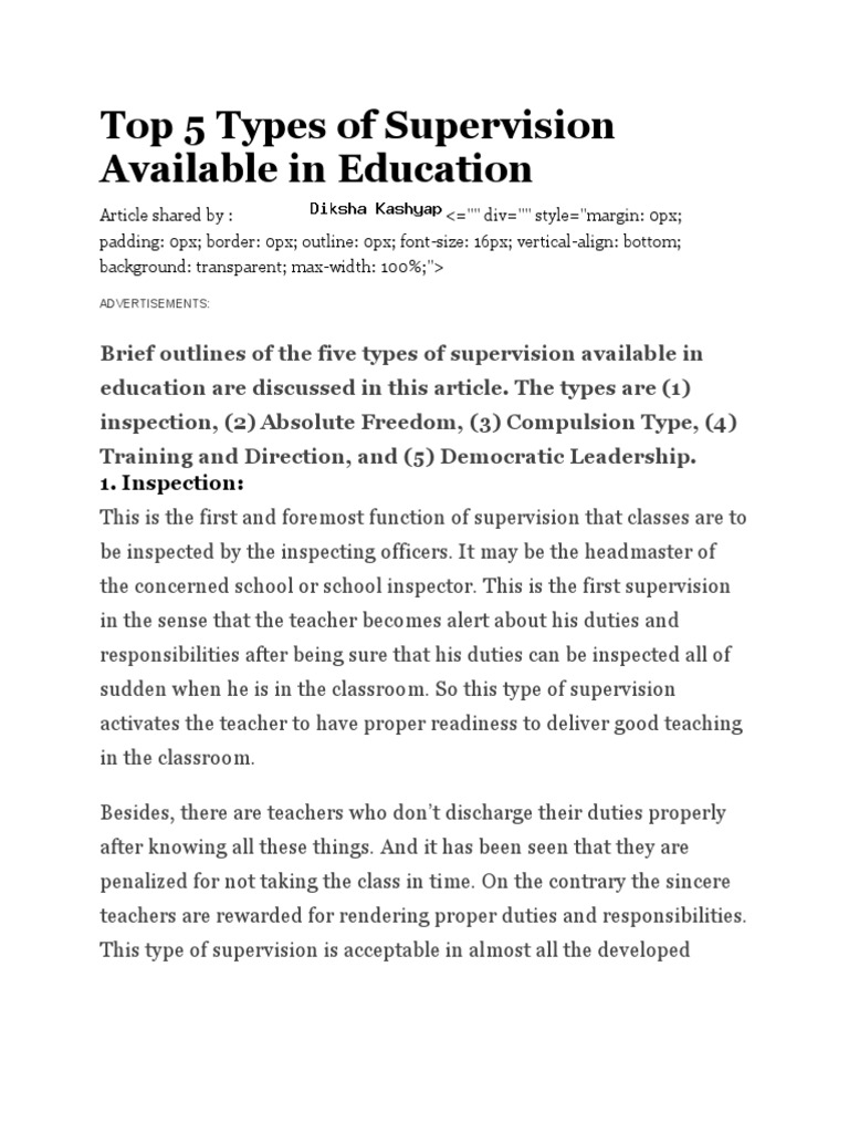 Top 5 Types of Supervision Available in Education | PDF | Teachers ...