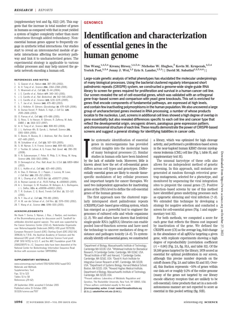 Identification and Characterization of Essential Genes in The Human ...