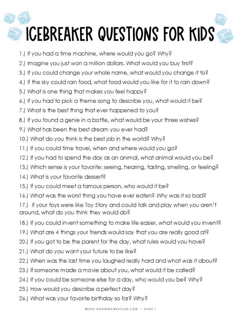 50 Icebreaker Questions For Kids | PDF