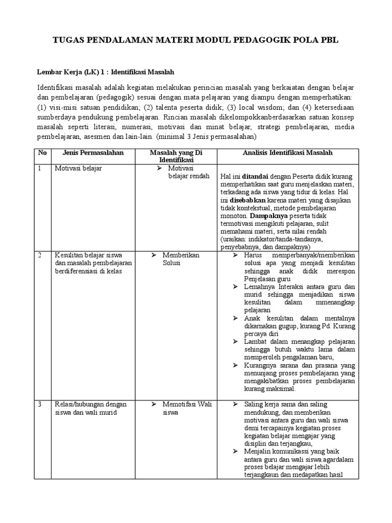 Identifikasi Masalah Pembelajaran PBL | PDF