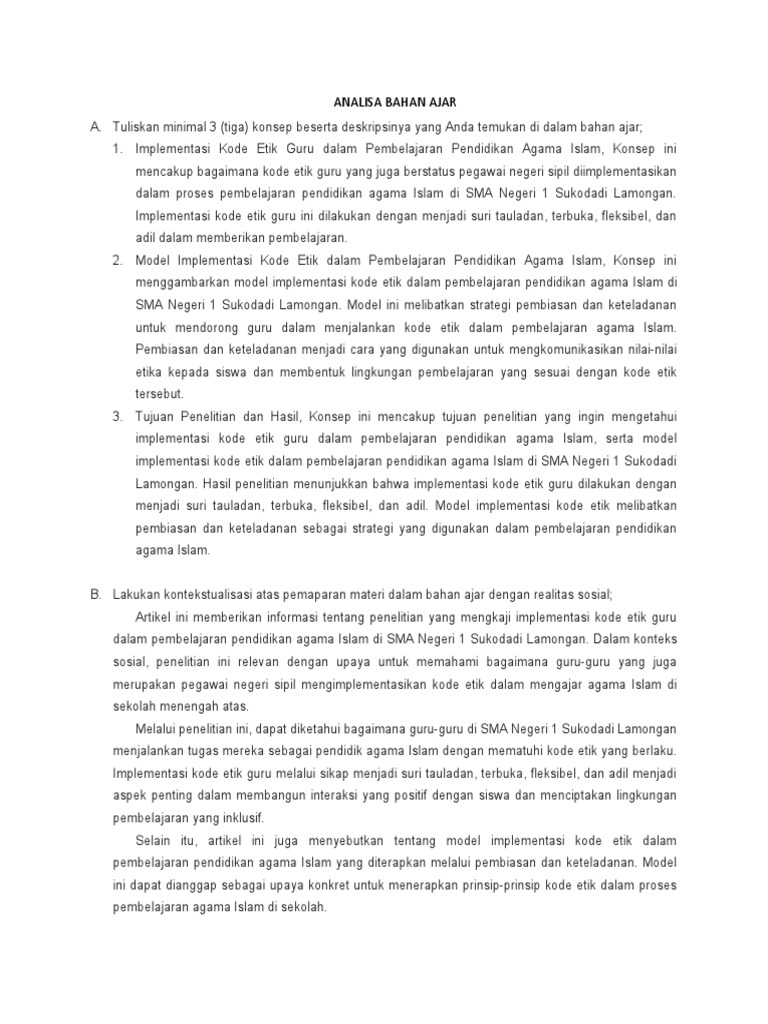 Analisa Bahan Ajar KB 3 | PDF