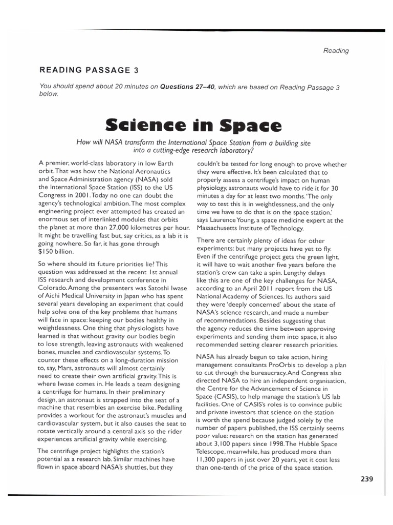 Reading - Science in Space | PDF