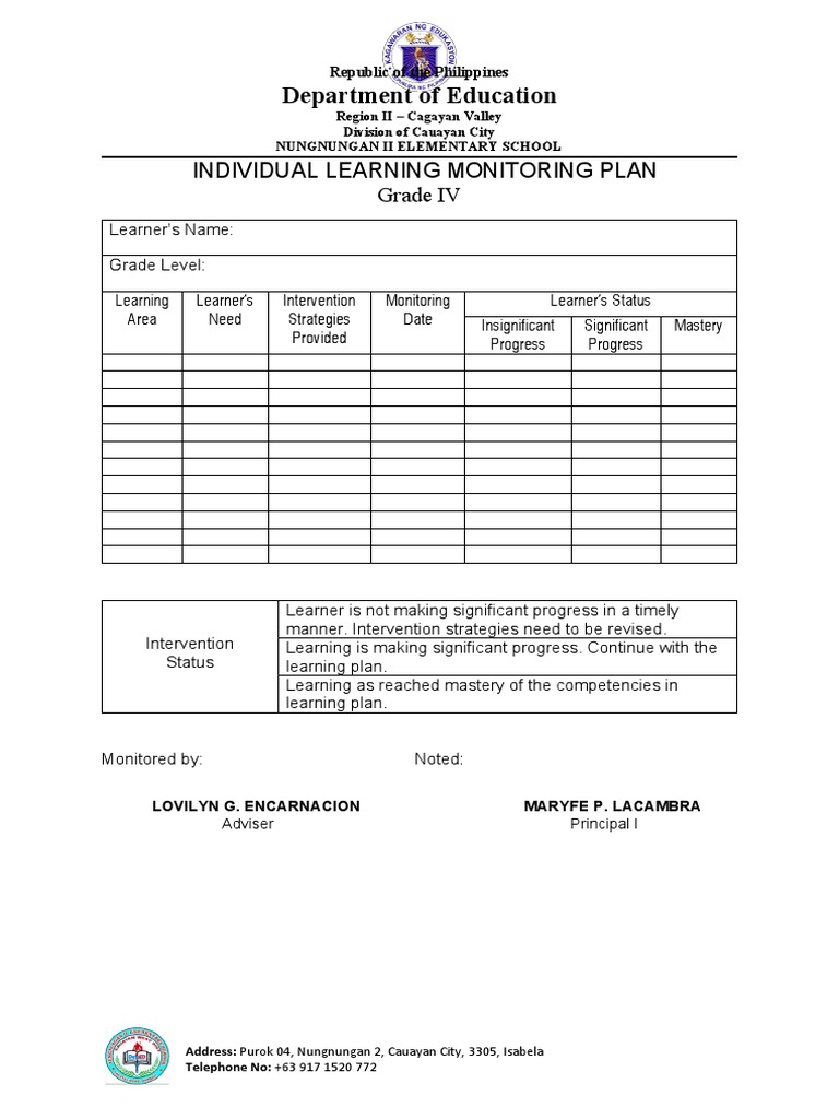 N2ES-GRADE4-INDIVIDUAL MONITORING PLAN | PDF