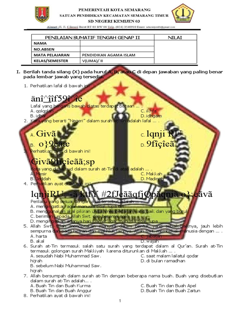 Soal Ats SMT Genap Kelas 4 SD Kumer | PDF