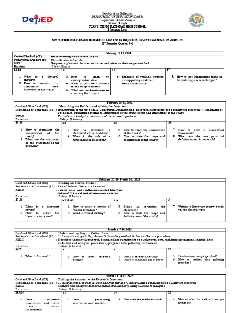 Inquiries Q3-4 Budget of Work-MELC Based | PDF
