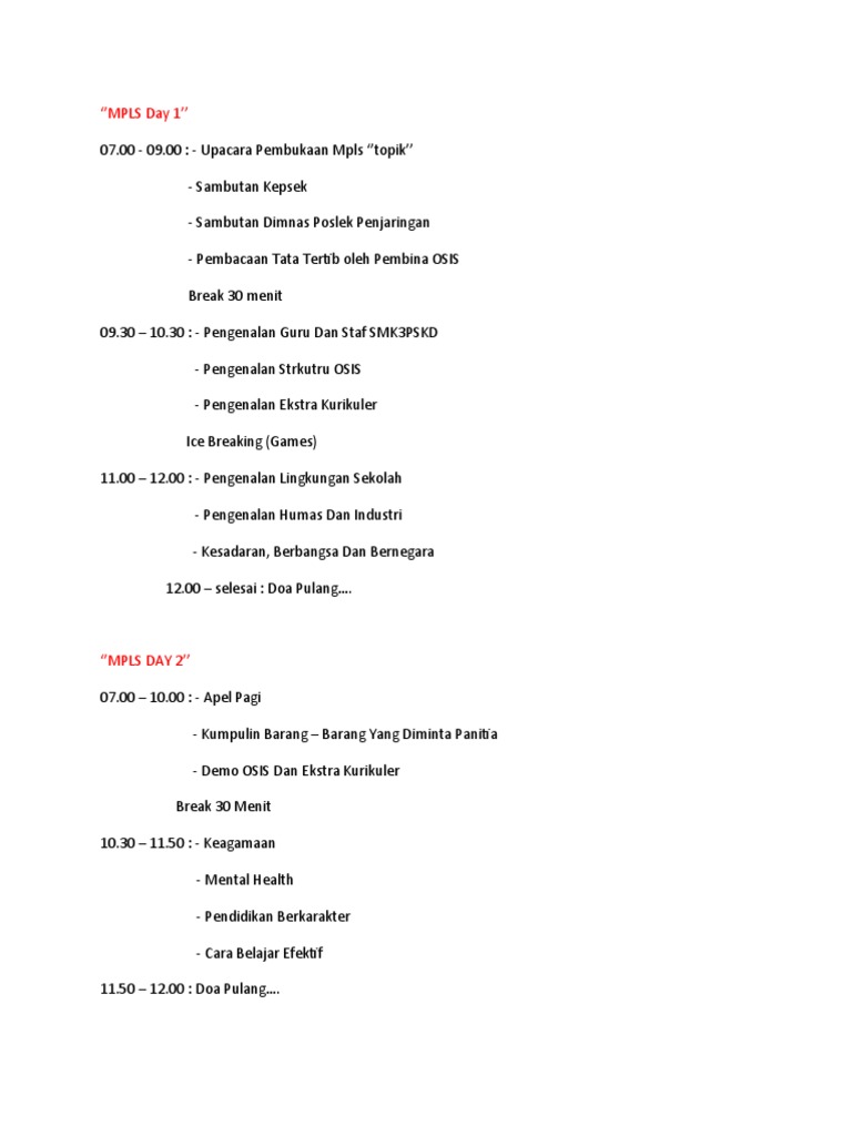 Susunan Acara MLPS 2024-2025 | PDF