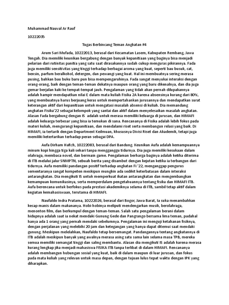 Muhammad Nauval Ar Rauf - Tugas Berbincang Dengan Teman Seangkatan - Tahap 4 | PDF
