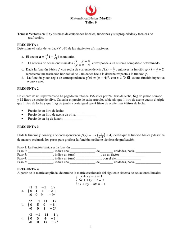 Taller Semana 9 CV2 | PDF | Vector Euclidiano | Función (Matemáticas)