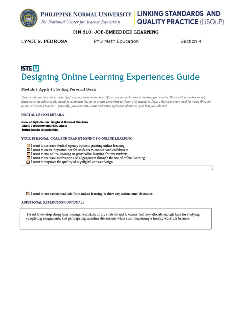 Designing Online Learning Experiences Guide Template | PDF ...