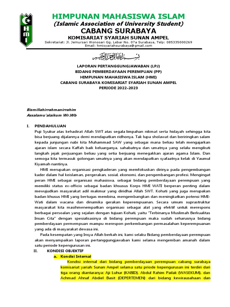 Template LPJ Kepengurusan Hmi PP | PDF