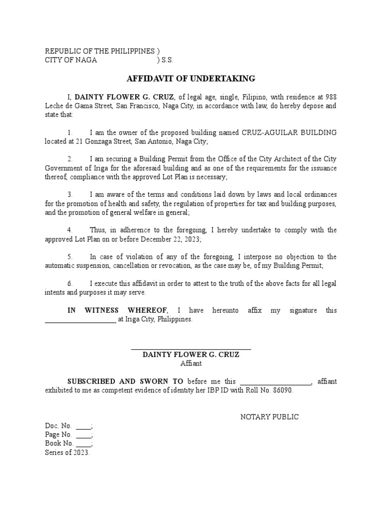 Affidavit of Undertaking: Authority To Construct | PDF