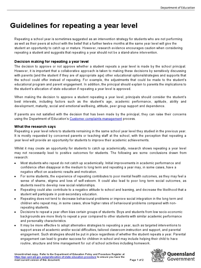 Considerations for Year Repetition | PDF