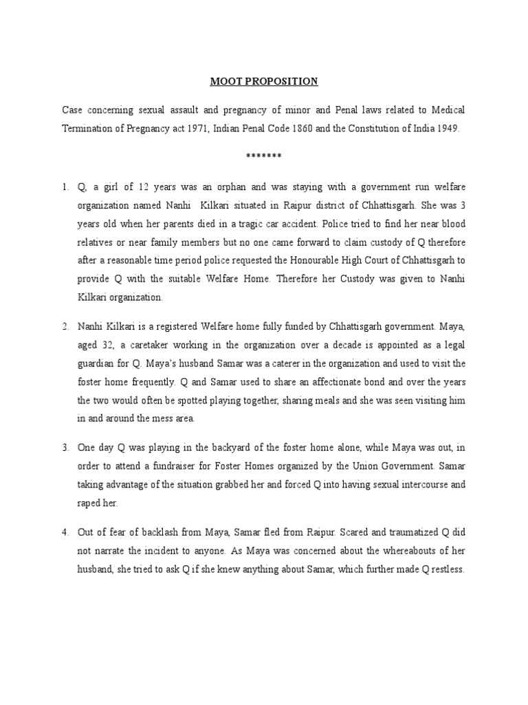MOOT PROPOSITION Rashmi Rana | PDF | Rape | Reproductive Rights