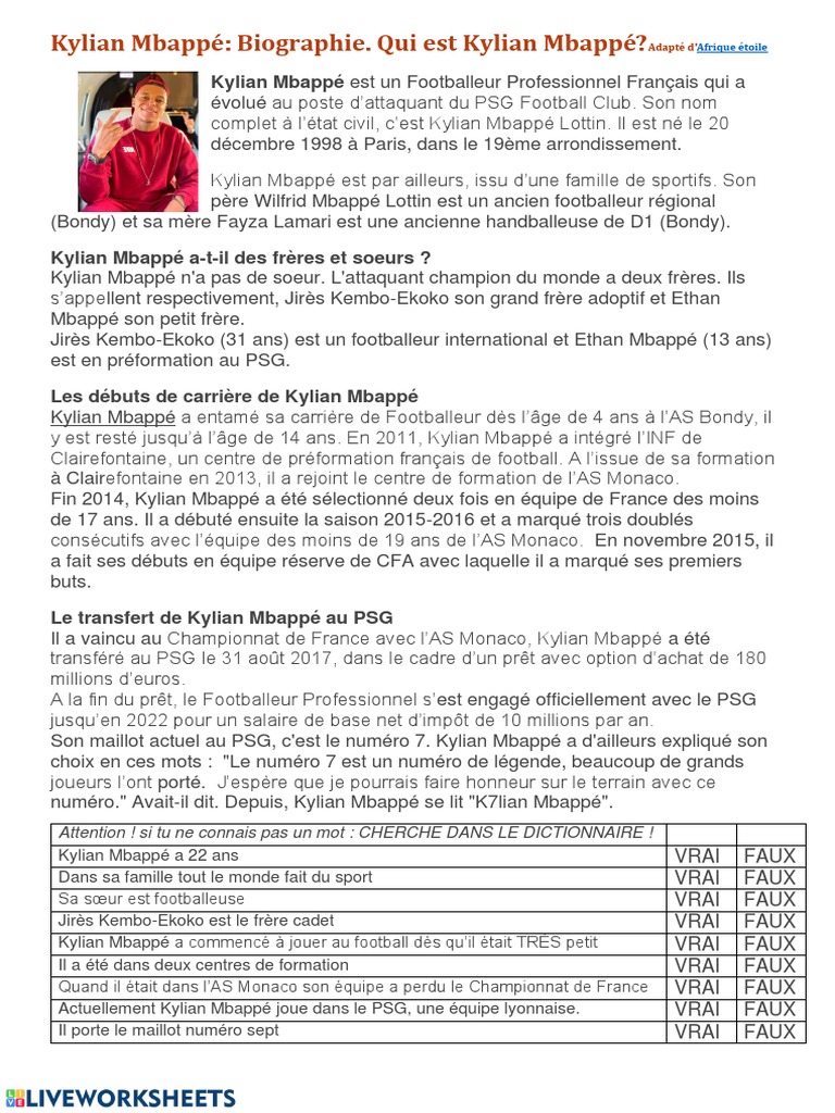 Biographie de Kylian Mbappé | PDF | Équipe de Football | Des sports