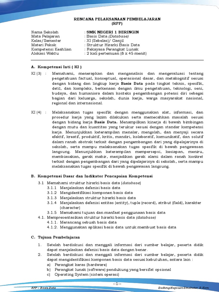 RPP Struktur Hirarki Basis Data | PDF
