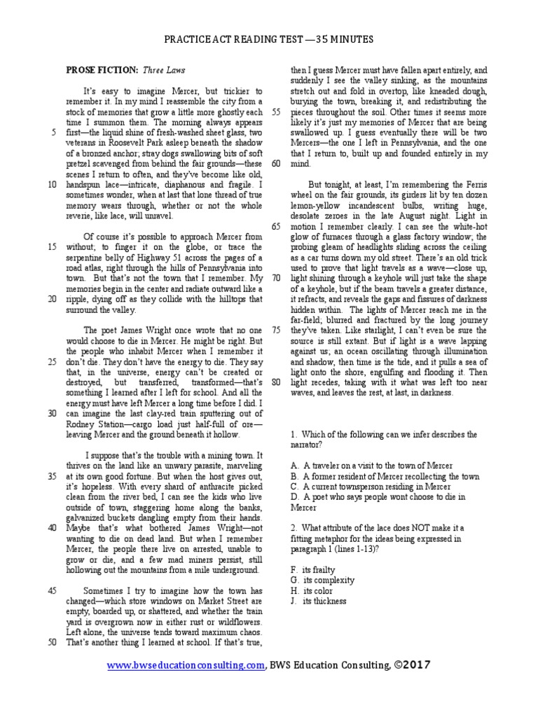 ACT Reading Practice Test | PDF