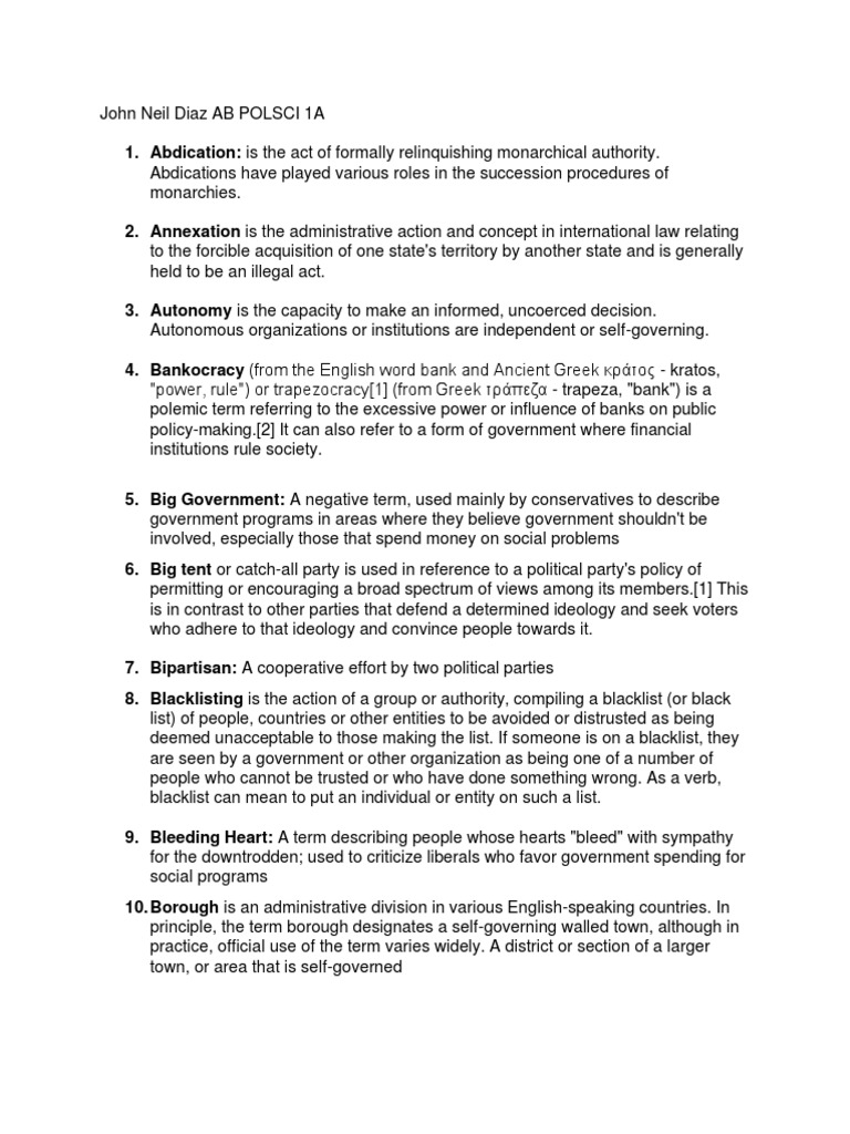 Key Political Science Terms Explained | PDF | Political Science ...