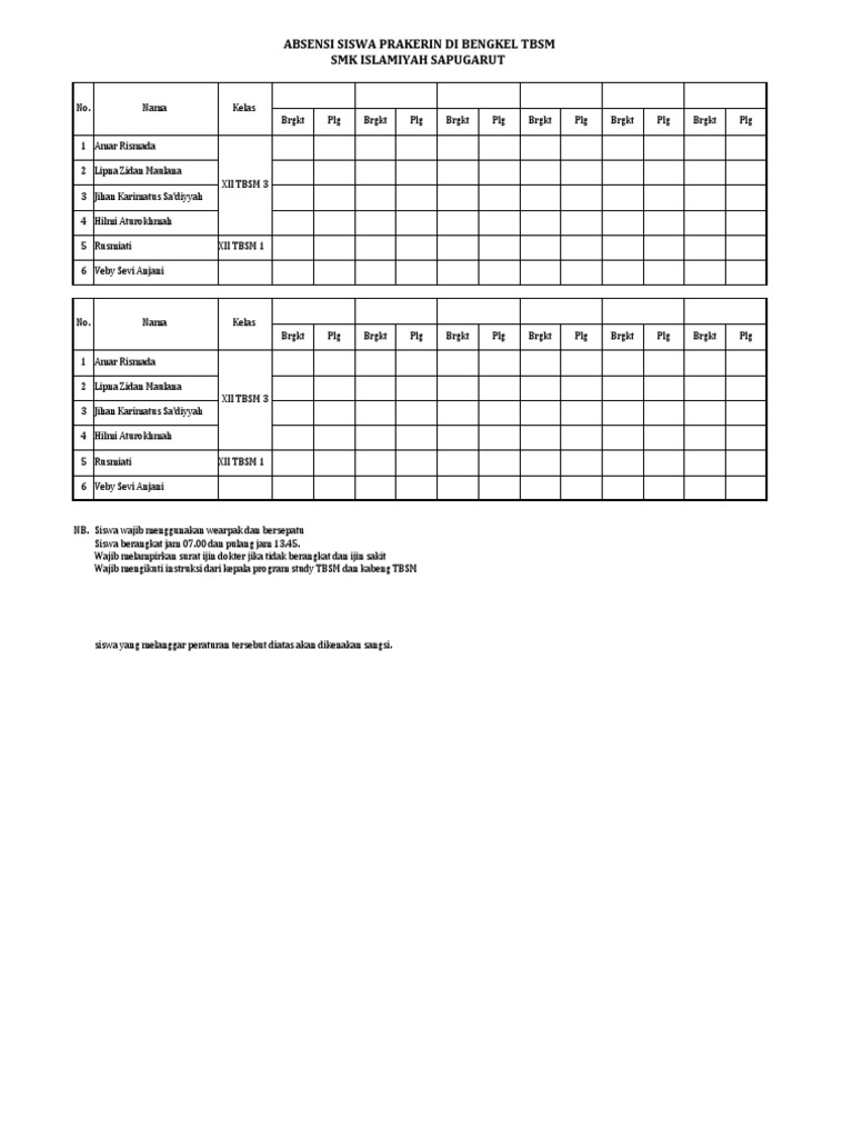 Absensi Magang | PDF