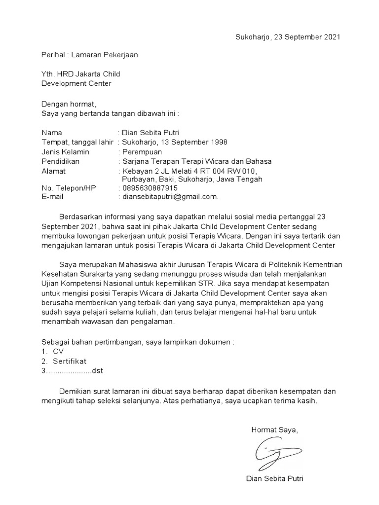 Surat Lamaran Dan CV Dian S.p-Dikonversi | PDF