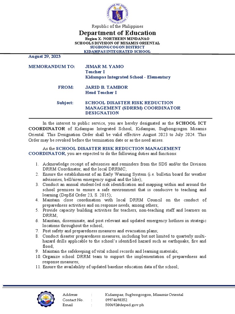 DRRM Coor Designation | PDF | Emergency Management | Safety