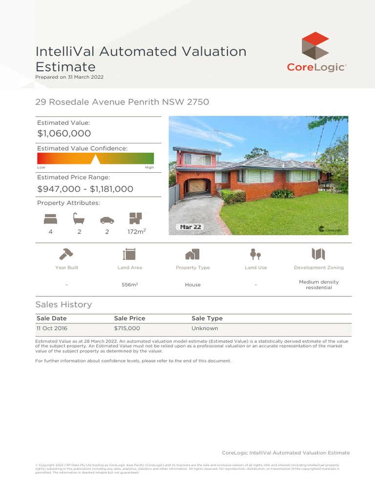 Valuation Report 29 Rosedale Avenue Penrith NSW 2750 31-03-2022-3 | PDF ...